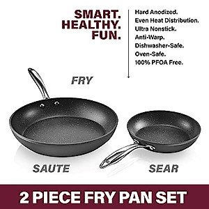 Granite Stone Professional Frying Pan Set, Hard Anodized Ultra Nonstick 10” & 11.5” Pro Chef’s Skillet Set, Durable Granite Surface Coated 3x and Infused with Minerals & Diamonds, Induction Capable…