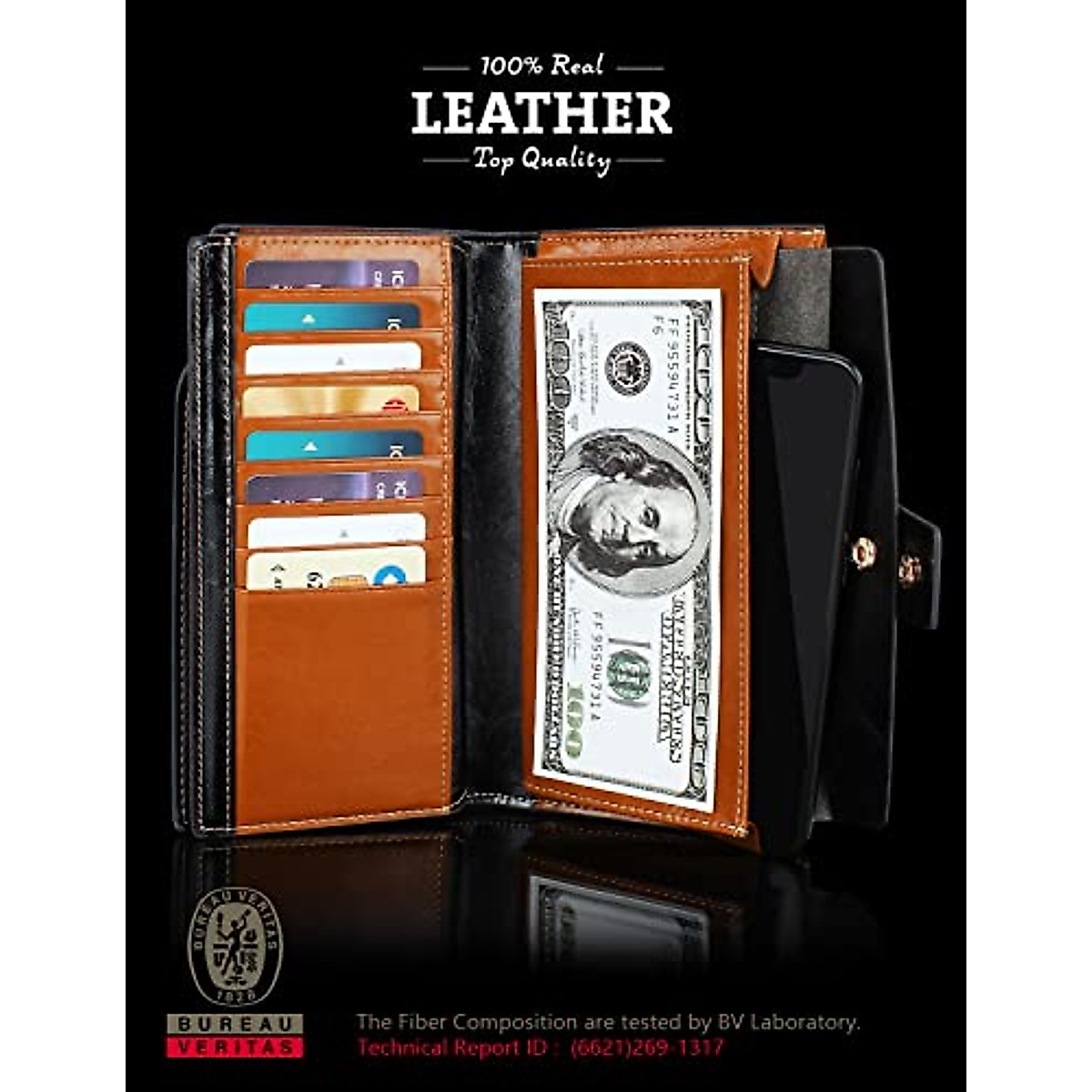 Demon&Hunter Women's RFID Blocking Large Capacity Luxury Wax Genuine Leather Purse Wallet DZA2083 (One Size, Orange)