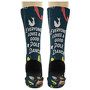Funny Fishing Pole Humor Everyone Loves A Good Pole Dance Fishing Pun 1-Pair Novelty Crew Socks