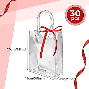 CZWESTC 36 Pcs Clear PVC Gift Bags with Handles, Small Transparent Gift Wrap Bags, Clear Tote Bag, Reusable Shopping Bags with Handle for Merchandise, Retail, Small Business (9.06 x 6.3 Inch)