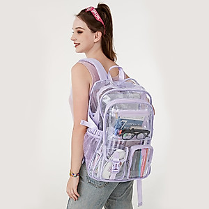 abshoo Large Clear Backpack For Girls Women School Bookbag Heavy Duty Transparent Backpack (Purple)