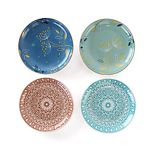 RUIMIC Ceramic Ring Dish Jewelry Tray,Bohemian/Boho Dandelion Decorative Organizer Trinket Dish with Golden,Home Decor Wedding Birthday Housewarming Gift for Her(Blue)