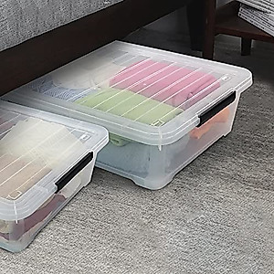 Yarebest 3-pack Large Underbed Storage Box, Shallow Clear Storage Bins with Lids and Wheels, 40 Quart