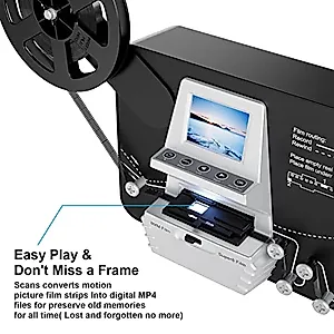 8mm & Super 8 Film to Digital Converter, Film Scanner Digitizer with 2.4" Screen, Convert 3” 5” 7” 9” Reels into 1080P Digital MP4 Files,Sharing & Saving on 32GB SD Card