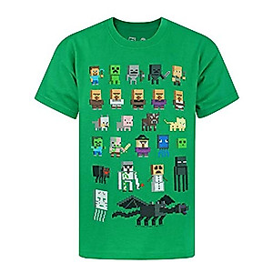 Minecraft T-Shirt Boys Kids Sprites Green Characters Short Sleeve Game Top 9-10 Years
