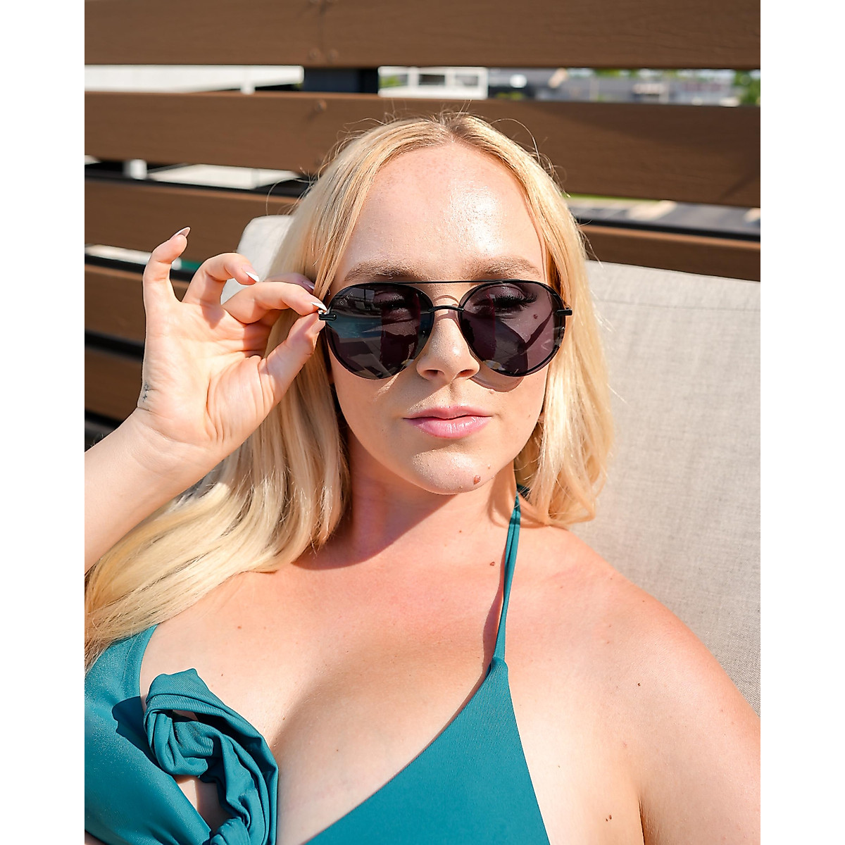 DIFF Lenox Black + Grey, Designer Oversized Aviator Sunglasses for Women UV400 Protection