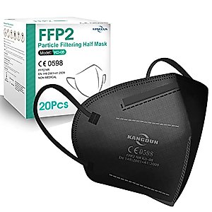 KANGDUN FFP2 Mask 20Pcs, 5 Layer Cup Dust Safety Masks FFP2 Face Mask, Disposable Particulate Respirator Against PM2.5, Fire Smoke for Men, Women, EN 149:2001+A1:2009 FFP2 NR Black