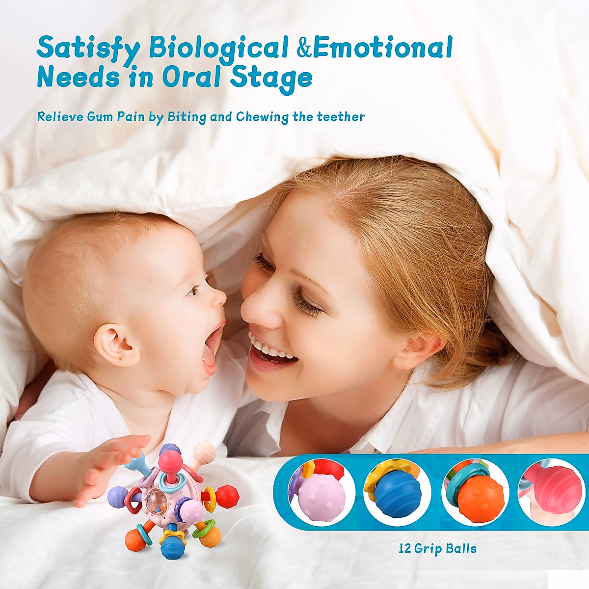 Baby Teething Toys for Babies 0-12 Months, Baby Essentials Rattles Newborn Infant Toys with Convenient Lanyard, 12 Silicone Ball Rotatable Baby Rattle Infant Toy Gift for Newborn Birthday Christmas