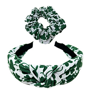 Shimmer Anna Shine St. Patricks Day Headbands and Scrunchie for Women and Girls (St Patricks Green Clover Shamrock)