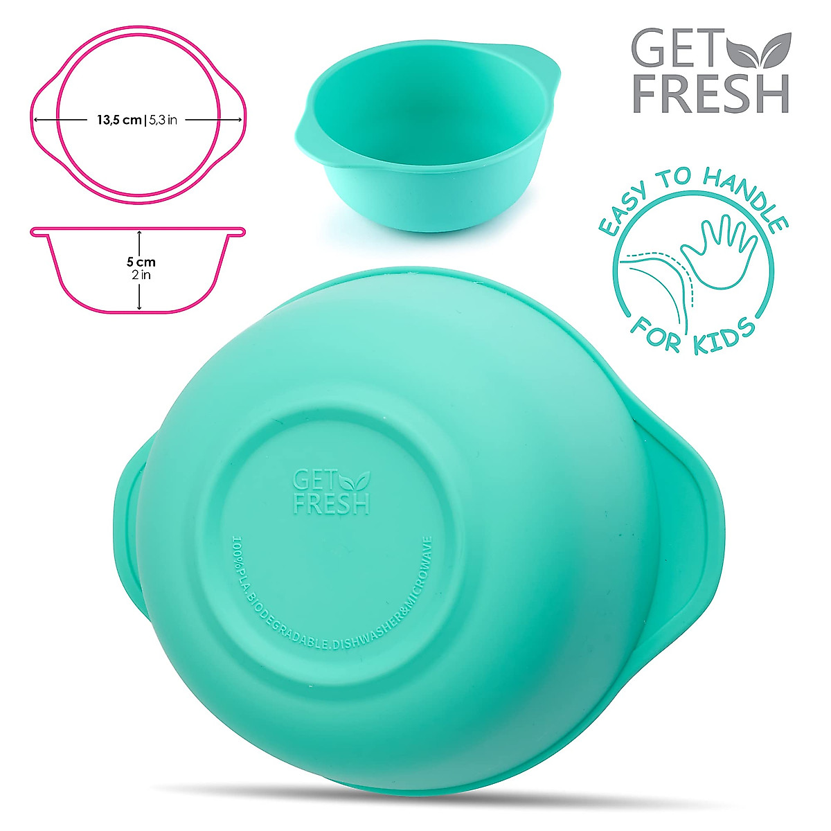 GET FRESH Plant-Based PLA Kids Bowls Set – 4-Pack Melamine Free Plant Based Snack Bowls for Kids and Toddlers – Small Biodegradable Plant-Based Childrens Dinnerware Bowls – Reusable PLA Kids Dishes