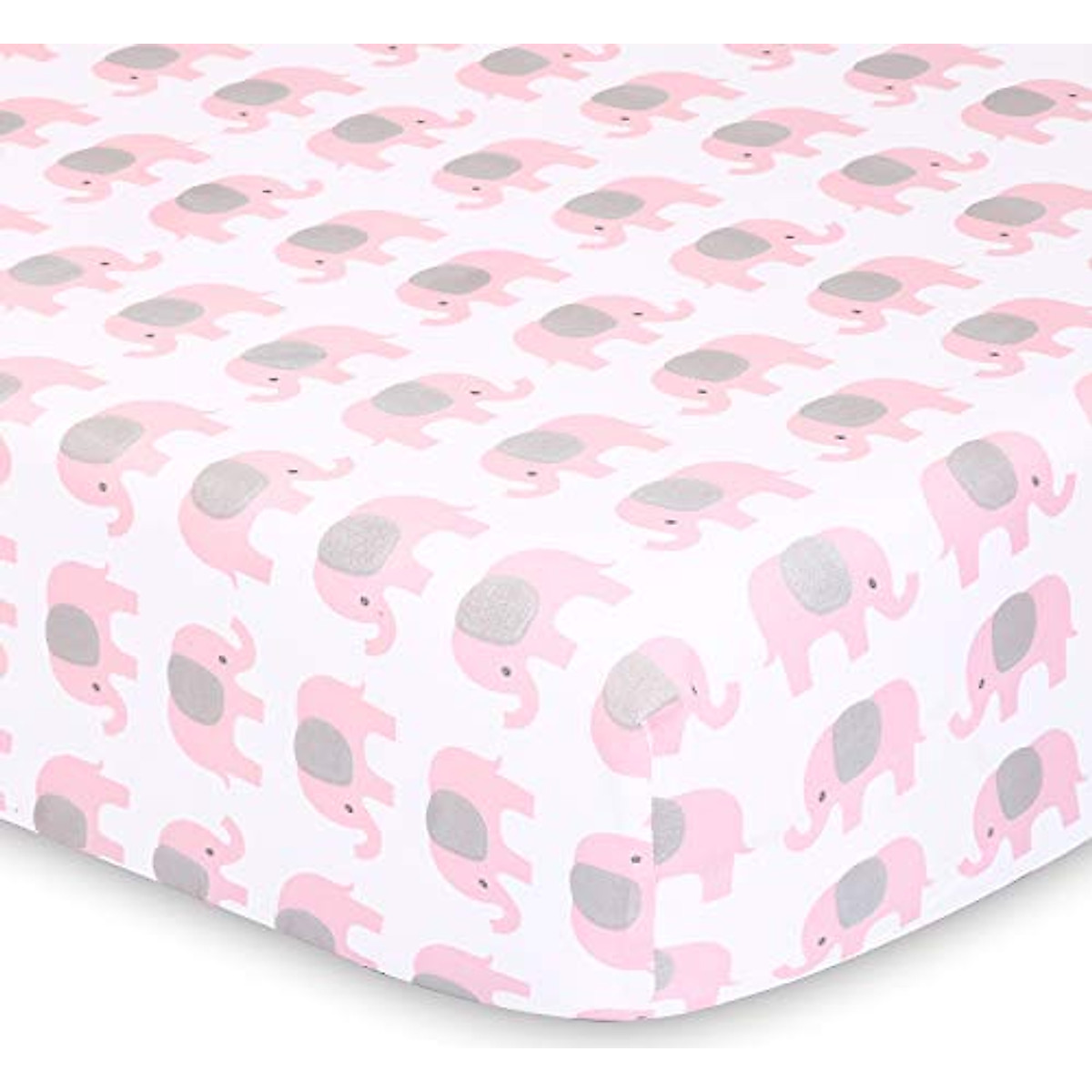 The Peanutshell Fitted Crib Sheet Set for Baby Girls, Pink Elephant & Hearts, 2 Pack Set