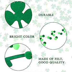 Whaline 3Pcs St. Patrick's Day Felt Pom Pom Banner Lucky Shamrock Clover Felt Garland Green White Pom Ball Banner Decorative Hanging Bunting Garland for Home Wall Decor Irish Party Supplies, 8.2Ft