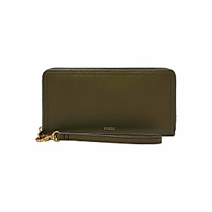 Fossil Women's Logan Leather Wallet RFID Blocking Zip Around Clutch with Wristlet Strap, Wine (Model: SL6533186)