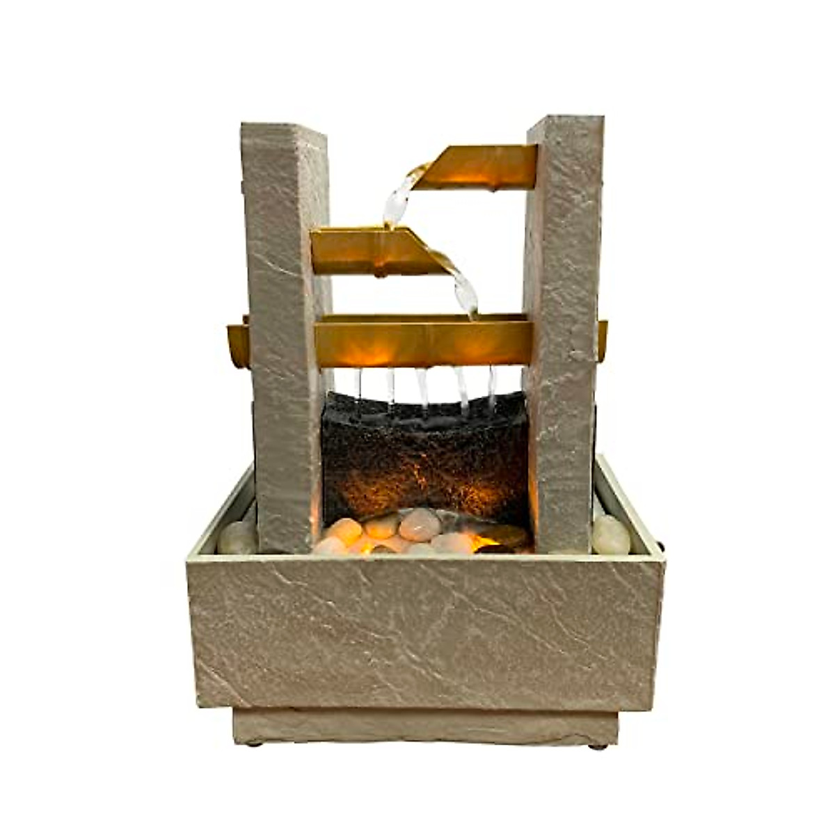 Nature's Mark 8" H Cascading Bamboo Tabletop Water Fountain with Natural River Rocks and LED Lights (Power Cord Attached)