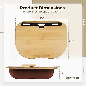 Lap Desk with Pillow Cushion, Portable Bamboo Laptop Stand with Slot for Tablet/Phone, Lightweight Laptop Desk Tray, Computer Bed Table for Home Travel, Support up to 14" Laptops
