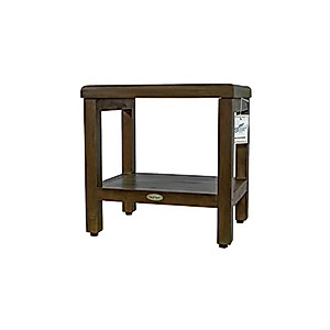 DecoTeak Classic Shower Bench Eleganto Natural Wooden Seat Shower Stool with Shelf 18" Armless Open Back Bench in Woodland Brown Finish