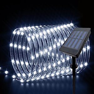 IJG 2 Pack Solar Rope Lights Outdoor Lights, 8 Modes and Timer Clear Tube Each 33ft 100 LED Fairy String Lights for Garden Yard Porch Tree Pool Patio Christmas Home Decoration Light