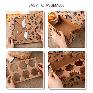 HANSGO 6 Sets Kraft Paper Cupcake Boxes, 9.5 x 6.3 x 3 Inches Cupcake Carrier with Window Holding 6 Count Cupcake Holder Containers Pastry Boxes for Bakery Muffins Cookies Treats Desserts