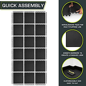 ProsourceFit Extra Thick Puzzle Exercise Mat 1", EVA Foam Interlocking Tiles for Protective, Cushioned Workout Flooring for Home and Gym Equipment, Black 3-Pack (18 tiles)