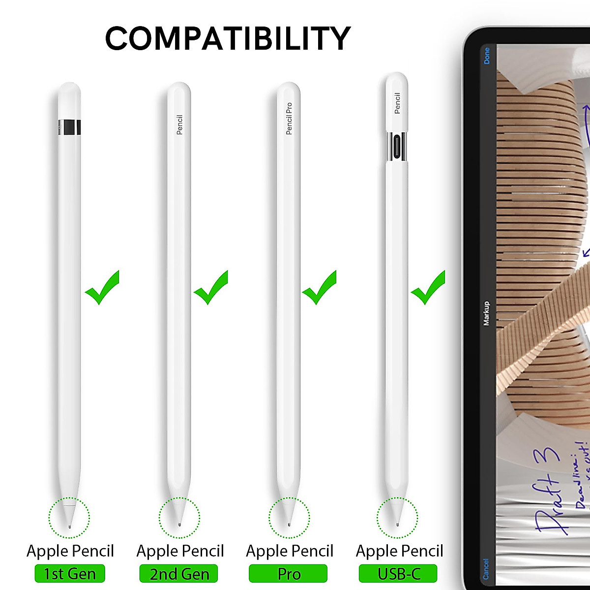 Delidigi Pencil Tips for Apple Pencil 2nd 1st Gen, Apple Pencil Pro & USB-C, Upgraded Metal Wear-Resistant Pen Like Tips, Fine Point Precise Control Tips for Apple Pencil