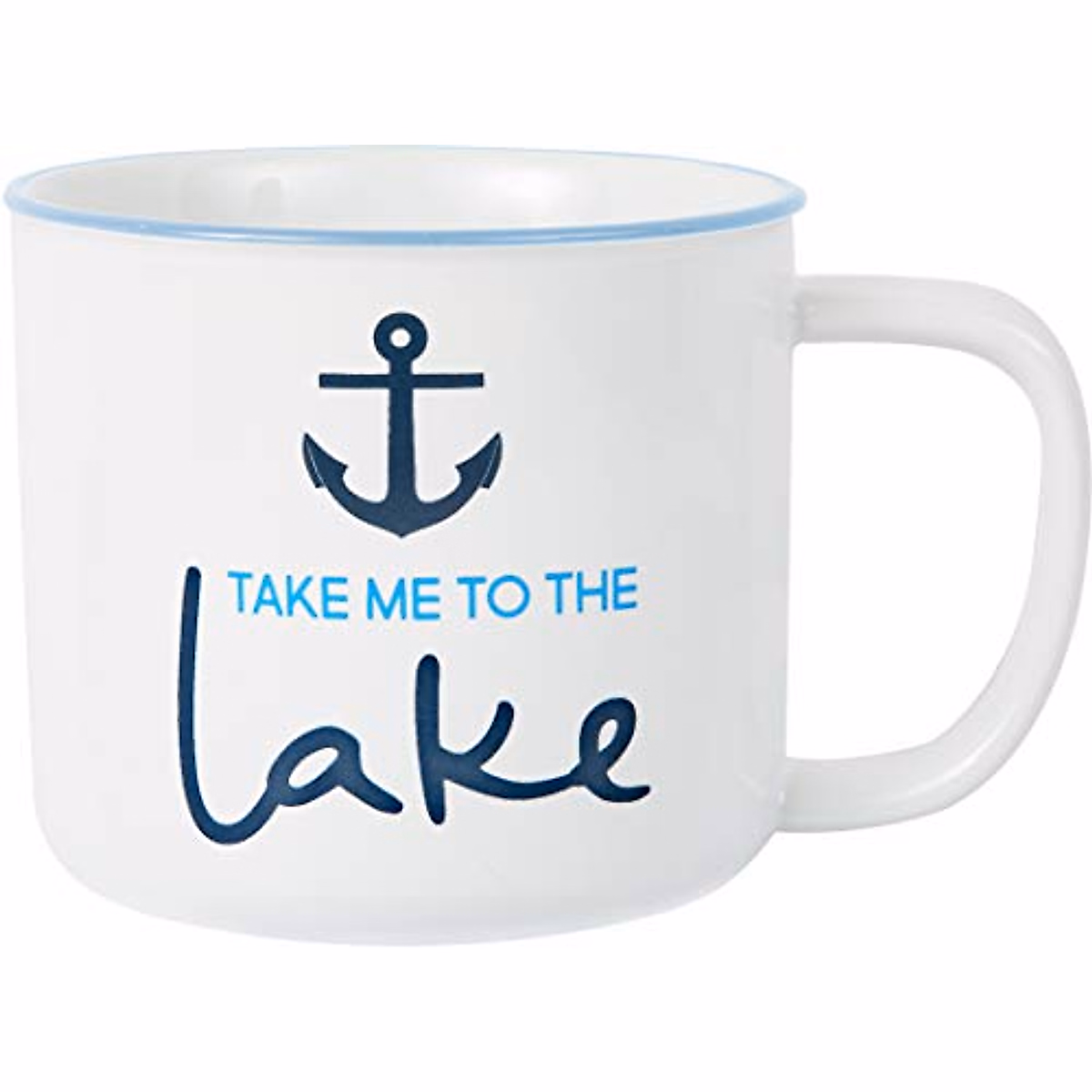 Pavilion Gift Company Large 17 Oz Stoneware Coffee Cup Mug Take Me To The Lake, Blue