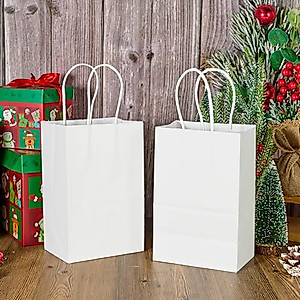 LITOPAK 100Pcs Paper Gift Bags, 8x5.25x3.75 Inches, White, Solid, Minimalist, Christmas, General Use, Gift Wrap, Bulk
