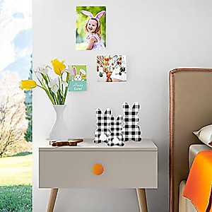 WATINC 3Pcs Easter Bunny Buffalo Plaid Tiered Tray Table Wooden Sign, Black White Wood Tabletop Decoration Farmhouse, Double Printed Freestanding Decor for Easter Room Office Party Desk Photo Prop