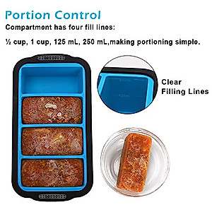 1 Cup Extra Large Silicone Cube Freezing Trays with lid for soup,broth,sauce or butter, Silicone Freezer Container Molds Soup Trays -makes four great portions 1cup Cube(2 PACK, Blue)