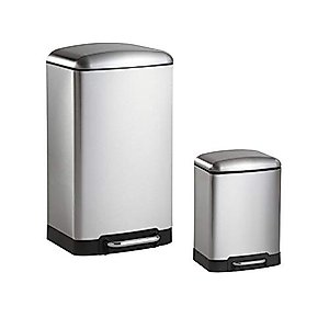 happimess HPM1008A Ashley Rectangular 8-Gallon Trash Can with Soft-Close Lid with Free Mini Trash Can, No Slamming, Fingerprint-Proof, Large: 7.9 Gallons, Small: 1.6 Gallons, Stainless Steel