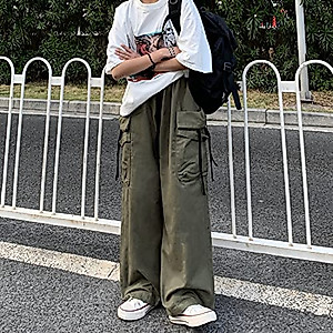 Women's Goth Cargo Pants Baggy Wide Leg Pants Vintage Casual Harajuku Trousers (ArmyGreen,XL)