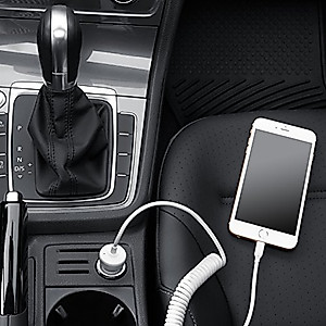 Amazon Basics Coiled Cable Lightning Car Charger - 5V 12W - 1.5 Foot, Black, 5-PACK