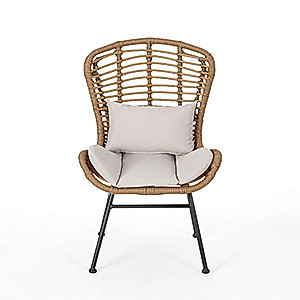 Great Deal Furniture Qearl Outdoor Club Chairs (Set of 2), Light Brown and Beige