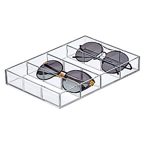 Amazing Abby - Soleil - Acrylic 4-Compartment Sunglass Organizer, Plastic Eyeglass Display Case, Transparent Jewelry Storage Tray, Clear Beauty Supply Holder, Great for Bedroom and Bathroom