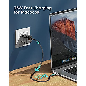 Kuulaa Usb C Charger Fast Charging Block,35W Max GaN Dual Port PD 3.0 & QC 3.0 Type C Charging Block With Usb C Cable for iPhone 14/13/12/11/Samsung Galaxy S23 Ultra/S22 Ultra/Macbook Pro/Air And More