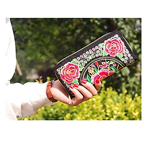 Onlineb2c Womens Wallet Clutch Chinese Embroidered Canvas Wallet (Peony & Butterfly)