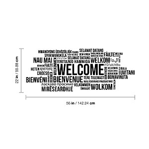 Vinyl Wall Art Decal - Welcome Collage - 22" x 56" - Modern Cute Inspirational Fun Optimistic Quote Sticker for Office Lobby Studio Business Entry Way Door Windows Coffee Shop Decor (Black)