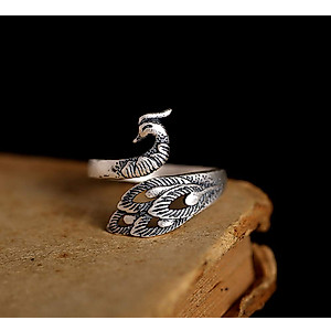 Yfnfxl Women’s Adjustable Open Animal Ring, Cute Lovely Silver Peacock Cool Rings for Women (Peacock)