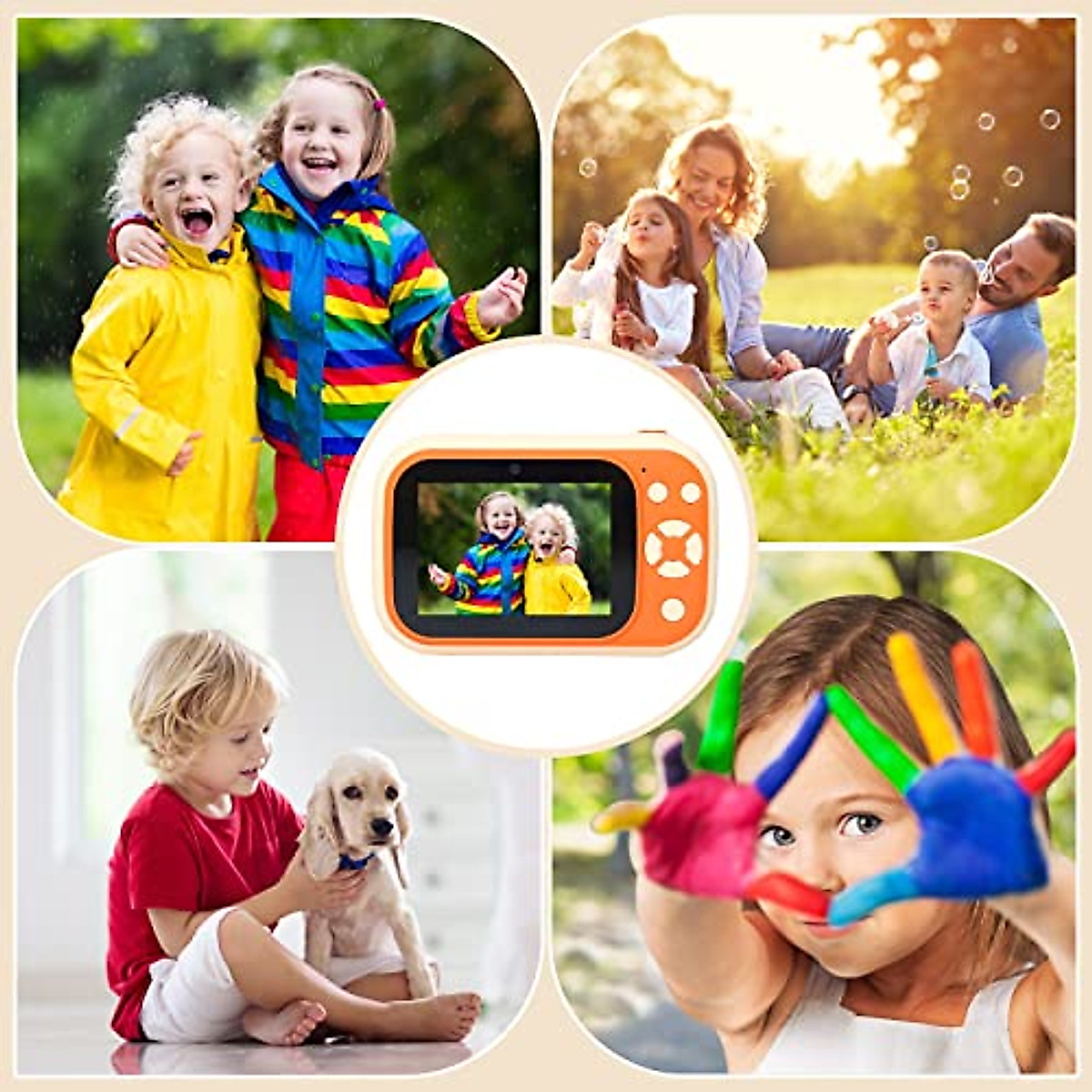 Seemee Instant Print Camera for Kids, Funny Selfie Camera, Kids Digital Camera with 3.5" Screen, 32G Card, Print Papers, Stickers, Dual Cameras HD 1080P, Birthday Gifts Toys for Boys Girls (Beige)