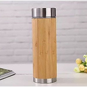ECO Friendly Bamboo Tumbler - Tea Infuser and Strainer | Water Coffee and Tea Bottle | Stainless Steel Thermos | Vacuum Insulated Travel Tea Gift | Biodegradable | By GreenRO ANZ