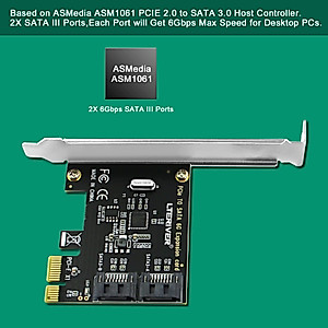 LTERIVER PCIE to 2-Ports Serial ATA/SATA 3.0 Host Controller Card, Plug and Play on Windows OS, MAC OS and Linux Kernel PCs, 2X 6Gbps Max SATA 3.0 None Raid Ports-Support AHCI Boot Up (PCE-G2S2)