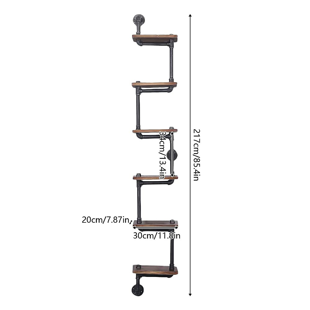ILWorkTLs 6 Tier Floating Shelves Wall Mounted,Industrial Floating Shelves, Wall Mount Pipe Shelves,Wood Ladder Bookshelf for Living Room,Bedroom, Kitchen, Office