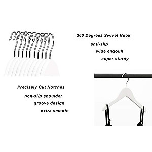 Premium Solid White Wood Clothes Hangers for Children Kids Baby Toddler, Beautiful Wooden Coat Dress Hangers- 360°Stronger Swivel Hook- Extra Smooth Finish- Smoothly Cut Notches-10 Pack LM02KW