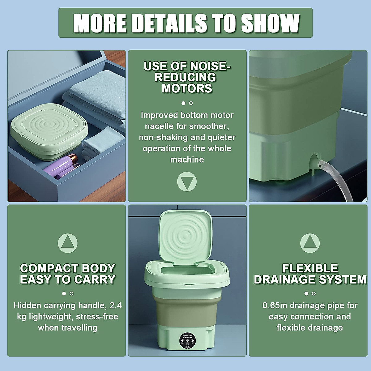 Mini Washing Machine, Foldable Washing Machine, 8L Large Capacity Portable Washing Machine, 3 Modes Deep Cleaning Half Automatic Washt Laundry Machine, Suitable for Washing Small Pieces of Clothing