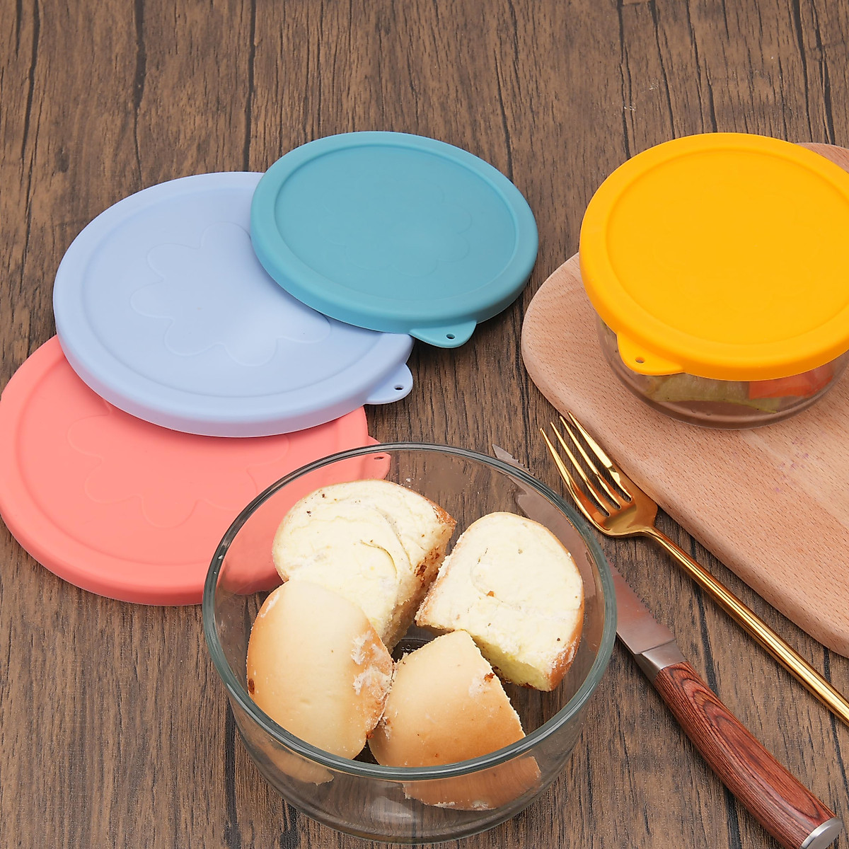 VIOTIIN 2 Cup 4 Cup Silicone Replacement Lids Storage Cover for Anchor Hocking Glass Bowls (Container not Included) 4 Pack Microwave, Dishwasher and Freezer Safe