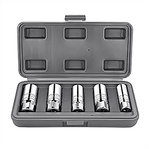 DNA MOTORING 5-Pcs 3/8-inch Drive Spark Plug Socket Set - 5/8" 3/4", 13/16", 14mm, 18mm, SAE & Metric, Cr-V,TOOLS-00152