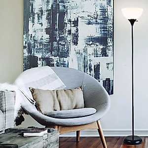 Newhouse Lighting NHFL-CH-BK Charles 71-inch Modern Standing, Torchiere Floor Lamp for Bedrooms, Living Room | Durable Floor Lamp For Home, Office, Reading (Black)