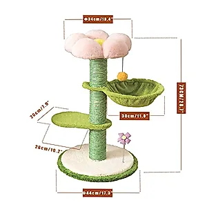 PET WONDERLAND Cute Cat Tree 29 Inches Pink Flower Cat Tower with Scratching Post for Small Cats,Green Cat Hammock Bed,Plush Perch,Cozy Platforms,Unique cat Scratcher,Cat Furniture for Indoor Cats
