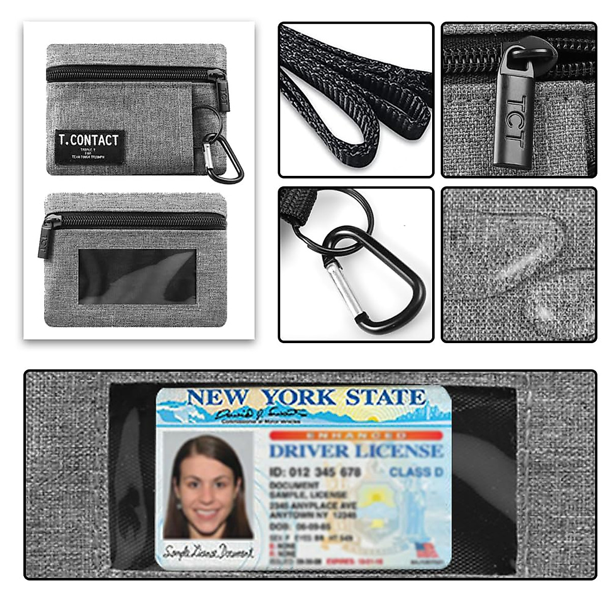 T.CONTACT Lanyard Pouch Coin Purse Wallets Hoodswop Id Holder Keychain Zip Id Case Card Holder Wallet for Men Women Boys Girl Men Change Purses Mens Coin Pouch (Gray, 1.0)