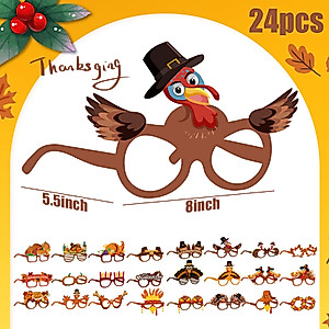 AMOR PRESENT 24PCS Thanksgiving Turkey Eyeglasses, Turkey Eyewear Frame Party Photo Props Thanksgiving Paper Glassess for Kids Adults Thanksgiving Day Party Favors