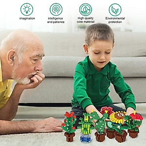 Kimiangel 6PCS Party Favors for Kids 8-12, Mini Building Blocks for Kid DIY Toy Sets Prizes Birthday Gifts Goodie Bag Fillers, Plants and Flowers, Bonsai Tree (Plant Mini Block)